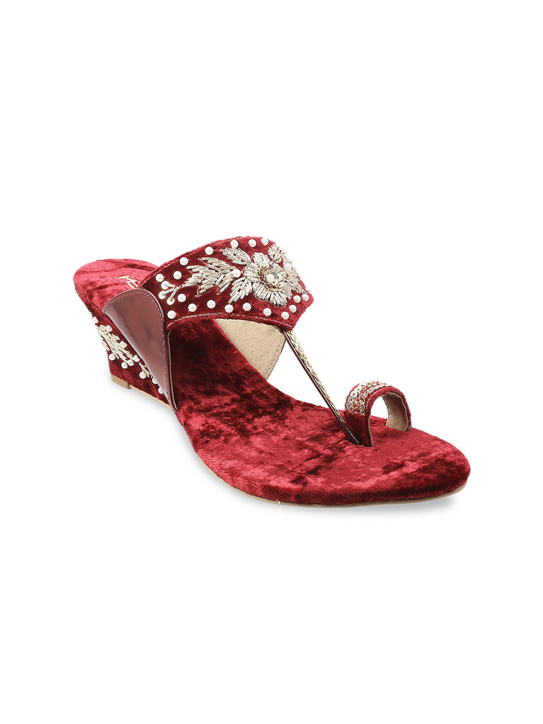 Buy Metro Maroon Embellished Ethnic Wedge Sandals - Heels for Women ...