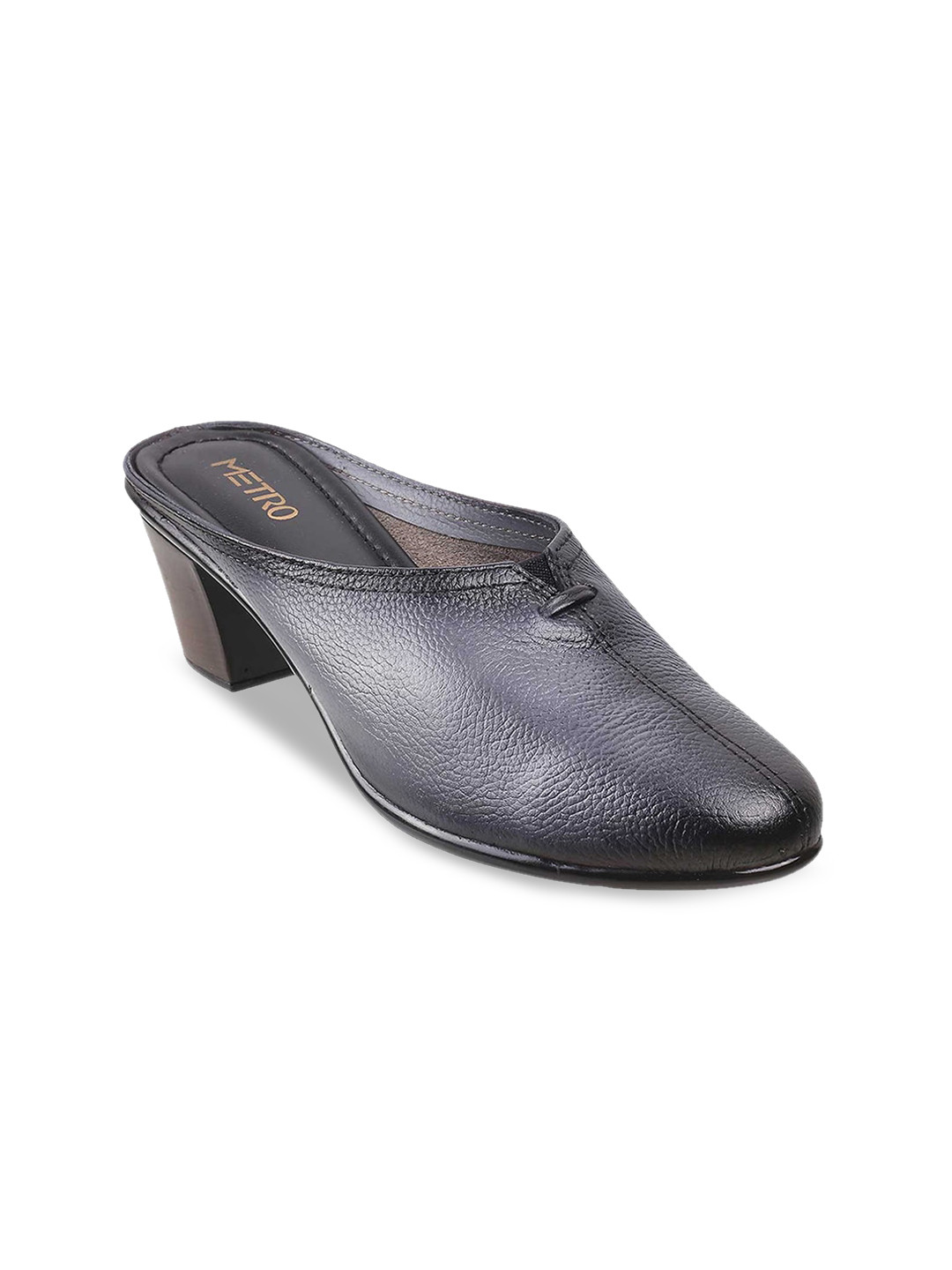 Buy Metro Grey Textured Leather Block Mules - Heels for Women 17118534 ...