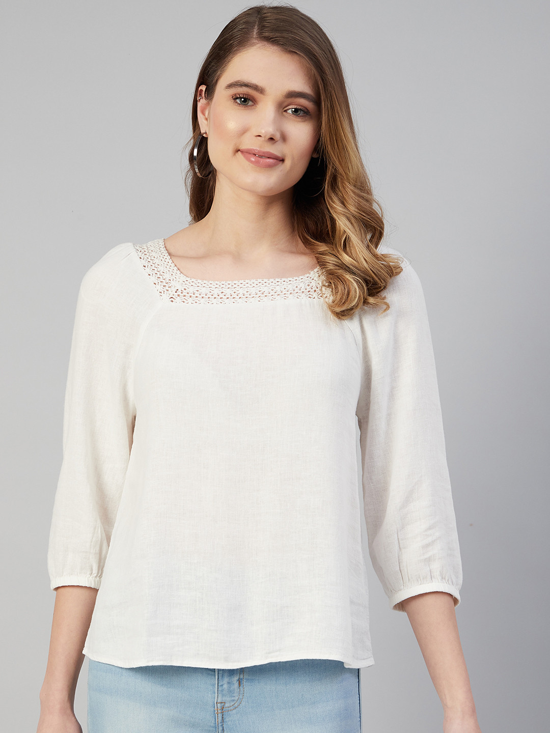 Buy Marks & Spencer Women White Linen Solid Top - Tops for Women ...