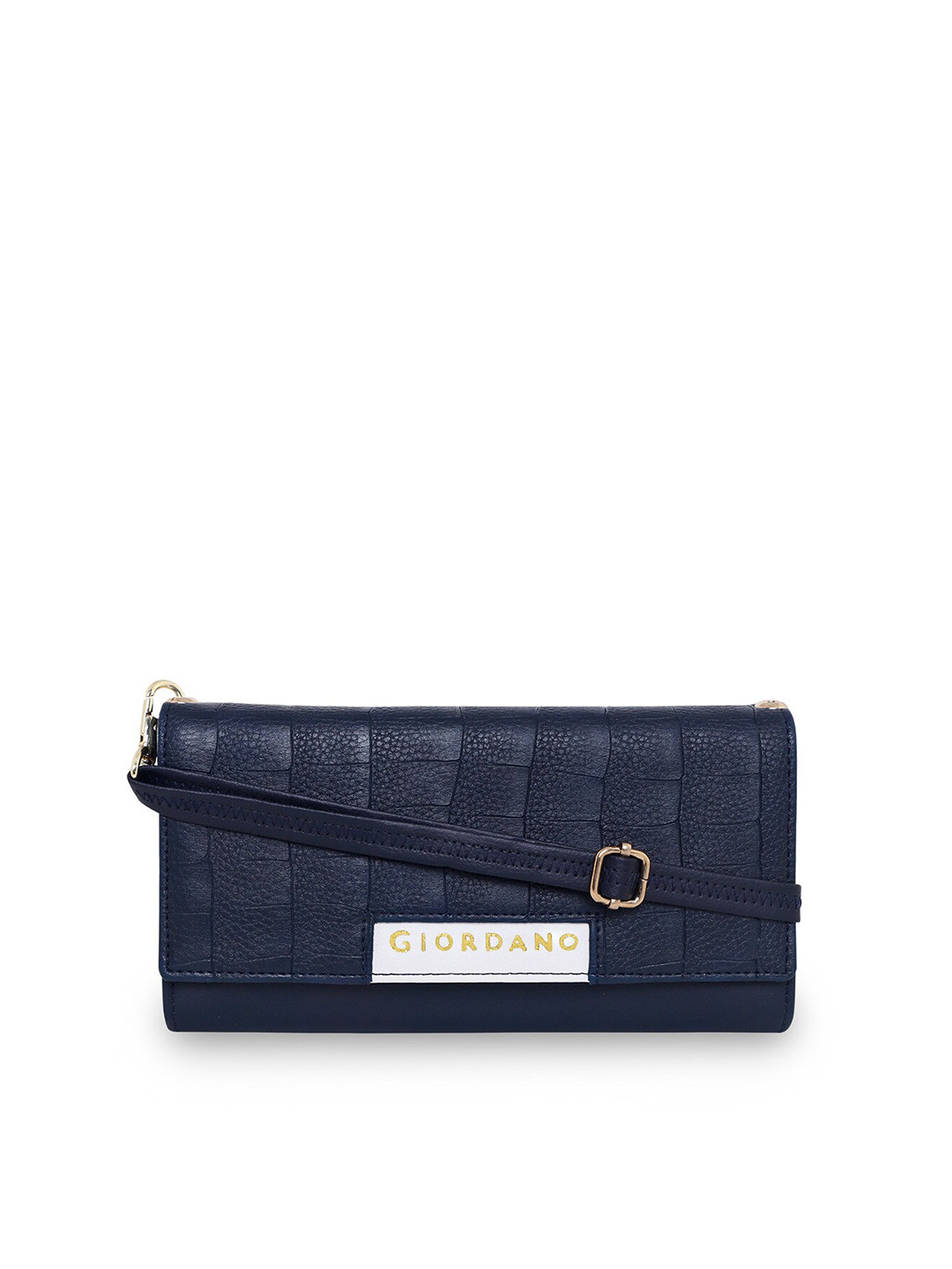 Buy GIORDANO Women Navy Blue & Gold Toned Textured PU Two Fold Wallet ...