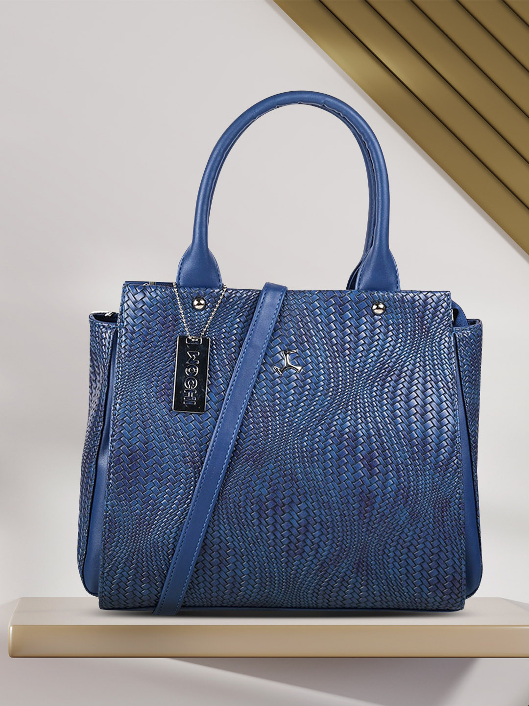 Buy Mochi Blue Textured PU Structured Handheld Bag - Handbags for Women ...