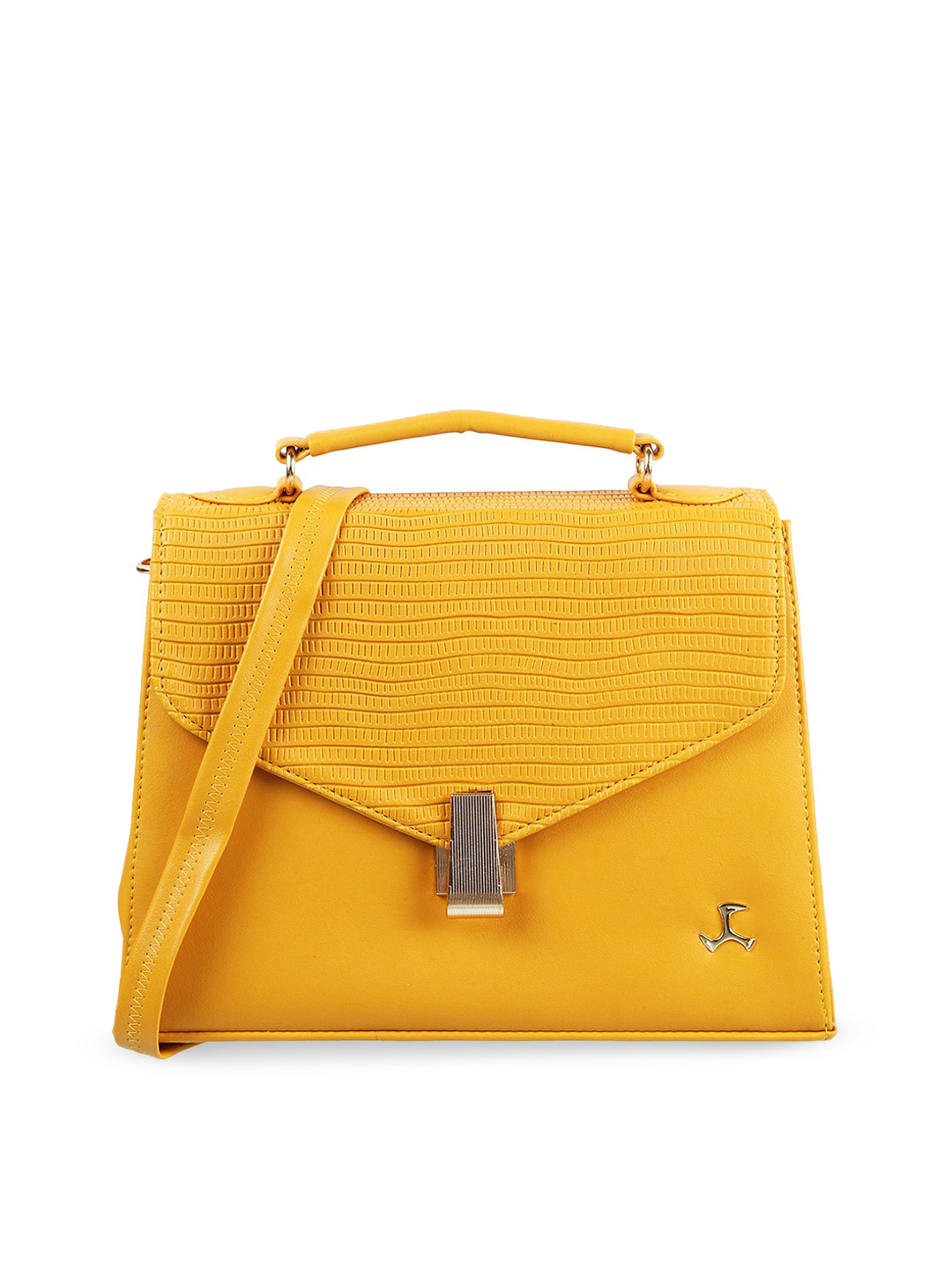 Buy Mochi Yellow Textured PU Structured Satchel - Handbags for Women ...