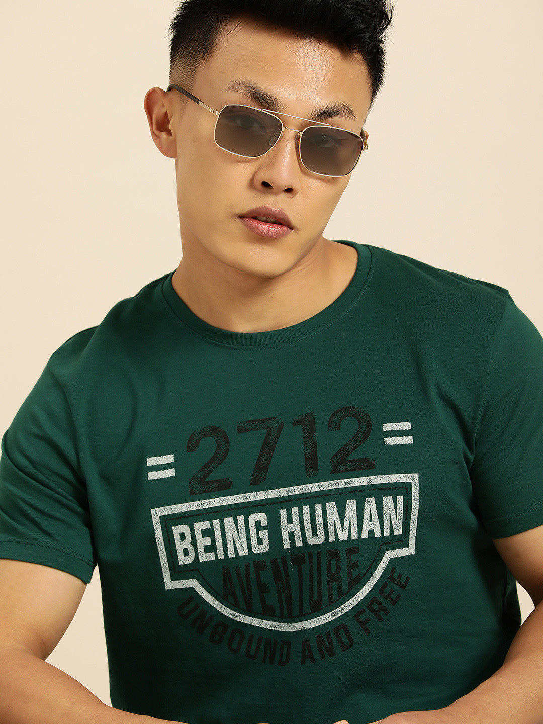 Buy Being Human Clothing Men Green & White Typography Printed T Shirt ...