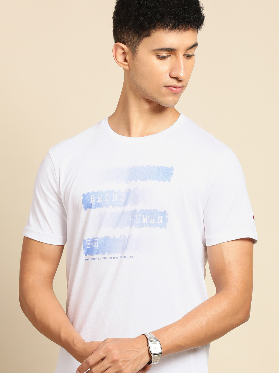 Buy Being Human Men White Brand Logo Printed Pure Cotton T Shirt ...