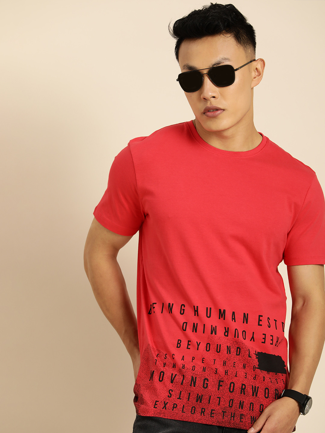 Buy Being Human Clothing Men Red & Black Typography Printed Pure Cotton ...