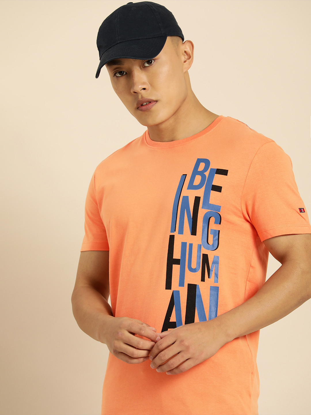 Buy Being Human Clothing Men Orange Brand Logo Printed Pure Cotton T ...