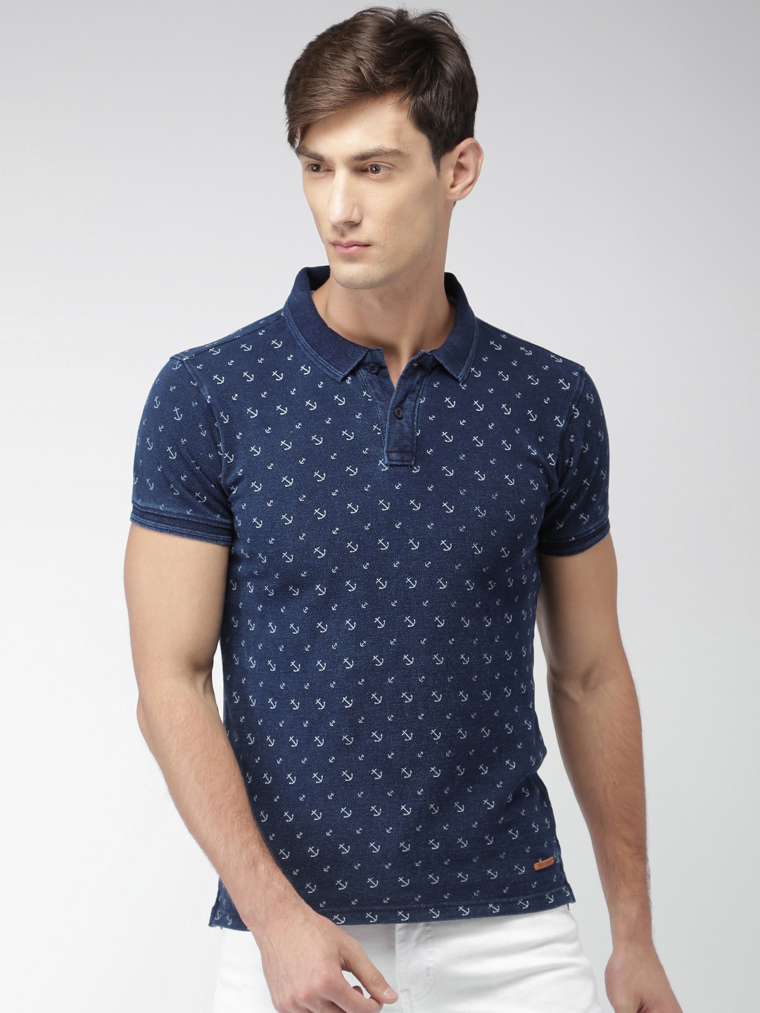 Buy Mast Harbour Men Blue Printed Polo Collar Pure Cotton T Shirt