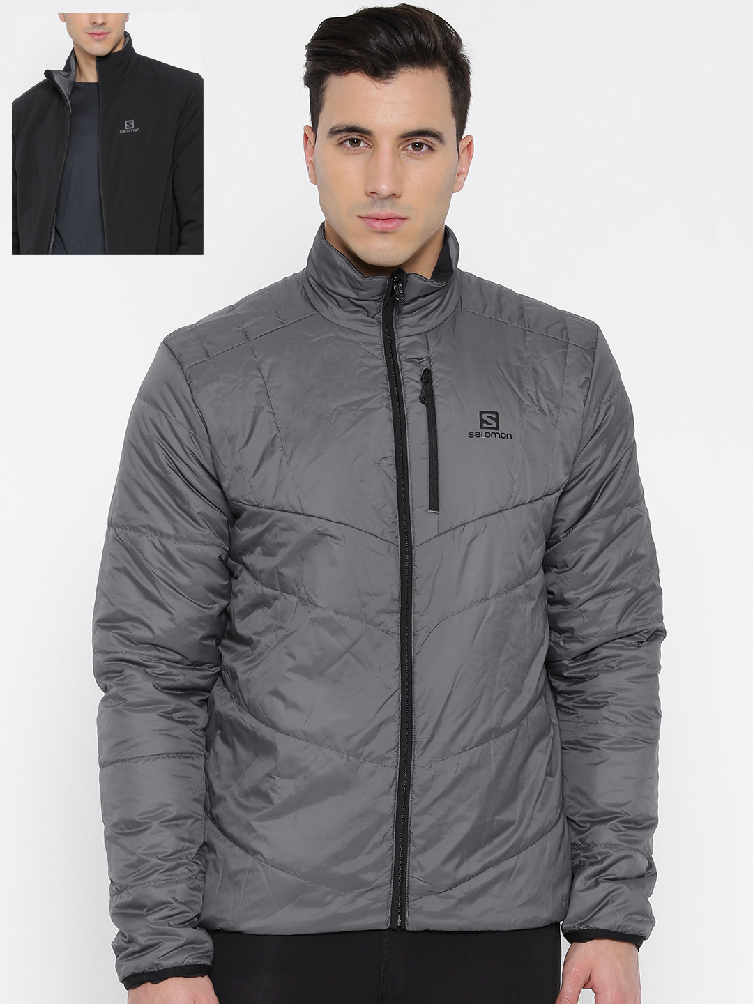 Buy Salomon Grey & Black Padded Reversible Drifter Jacket - Jackets for ...