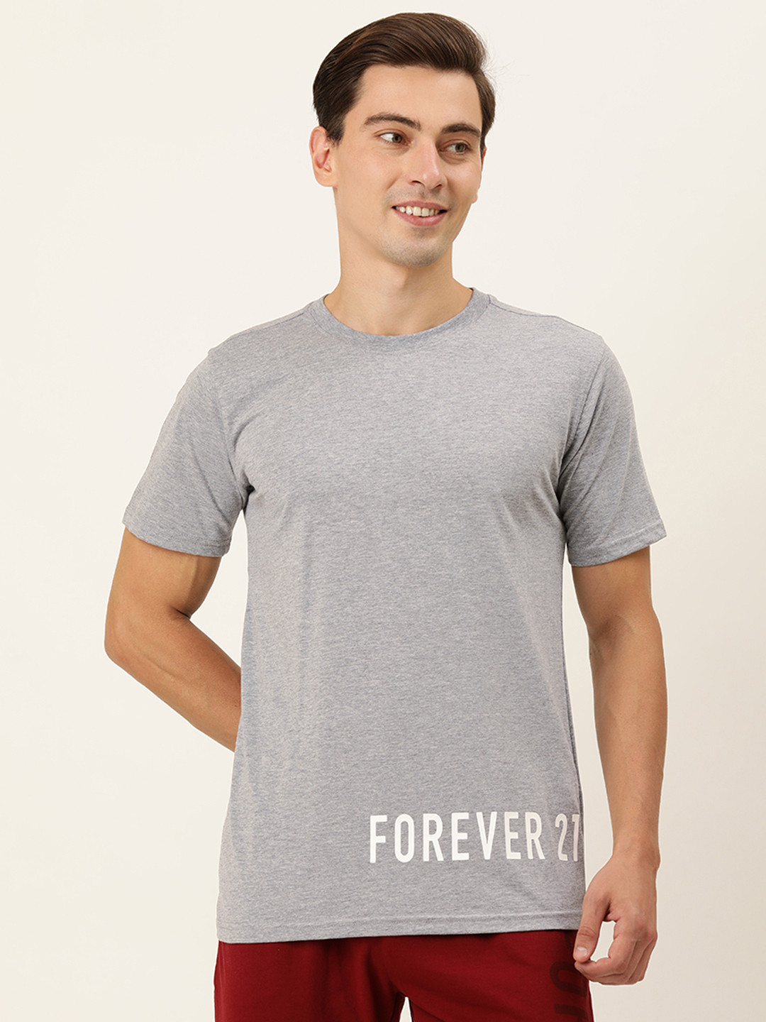 Buy FOREVER 21 Men Grey & White Brand Logo Printed T Shirt - Tshirts ...
