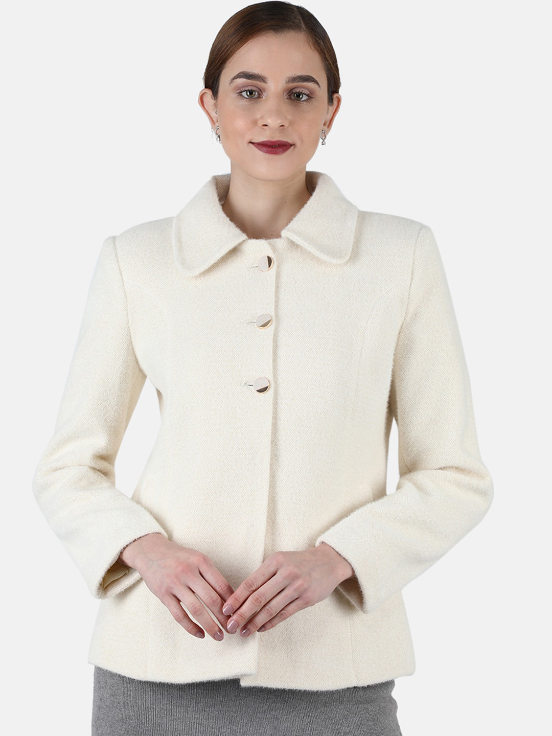 Buy Monte Carlo Women Off White Solid Cotton Overcoat - Coats for Women ...