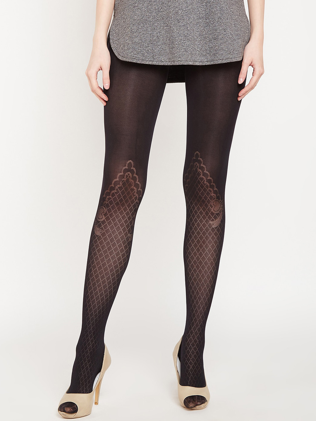 Buy Lebami Women Black Patterned Designer Stockings - Stockings for ...