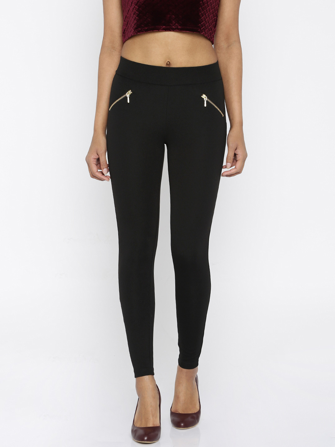 Buy ONLY Black Textured Treggings - Jeggings for Women 1713968 | Myntra