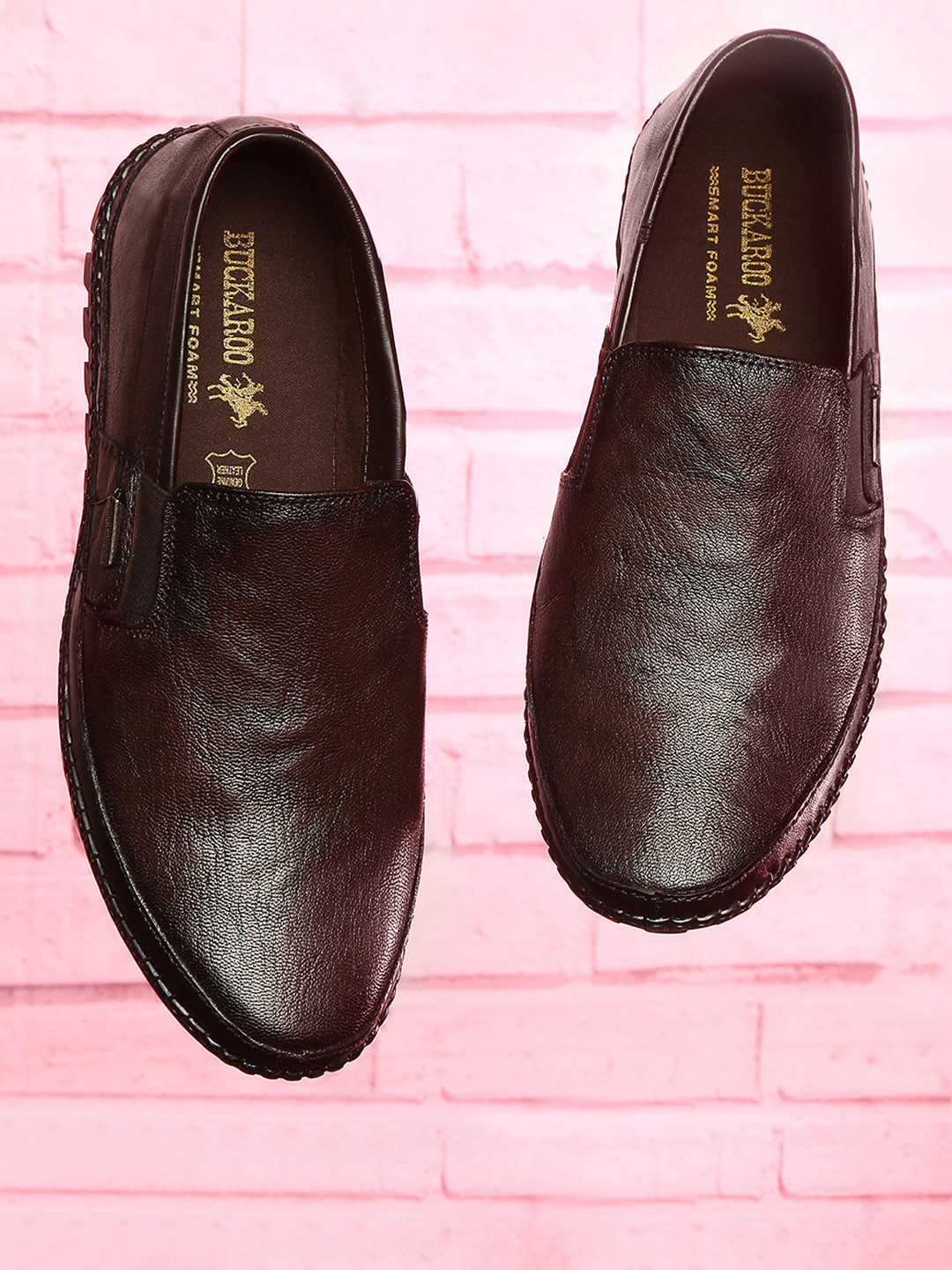 Buy Buckaroo Men Brown Textured Genuine Leather Slip On Sneakers ...