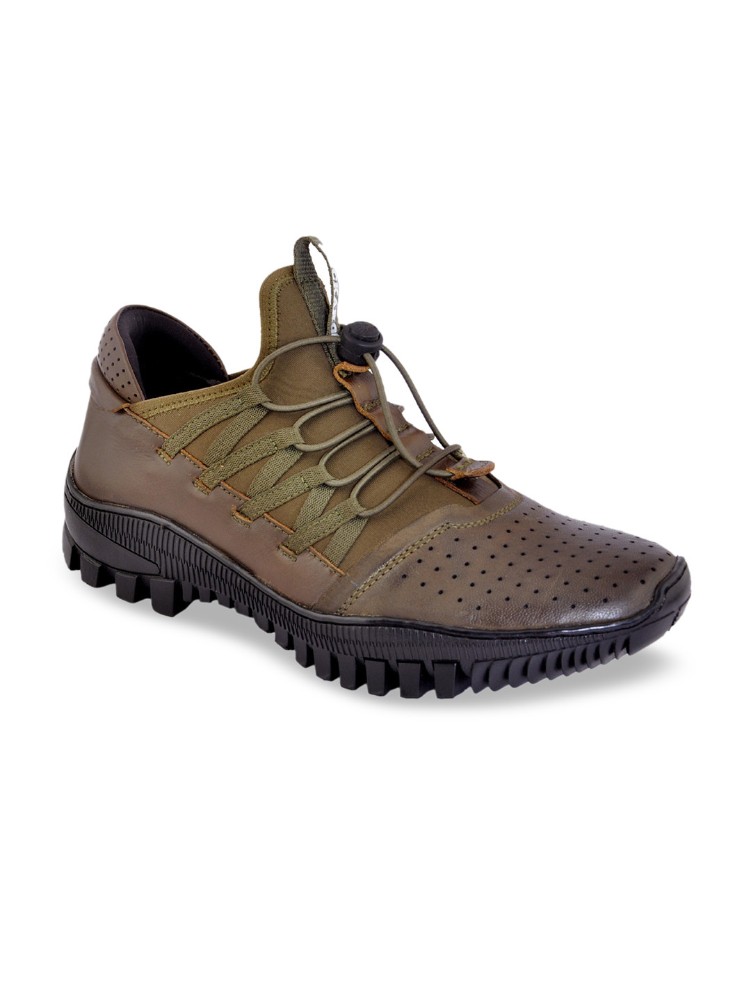 Buy Buckaroo Men Olive Green Perforated Genuine Leather Sneakers ...