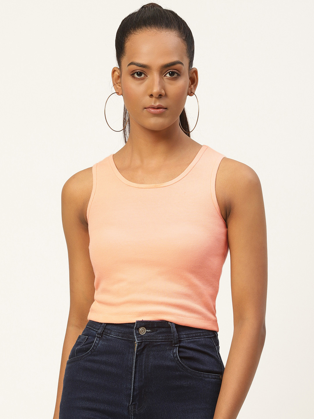 Buy HILL STREET Peach Coloured Cotton Tank Crop Top - Tops for Women ...