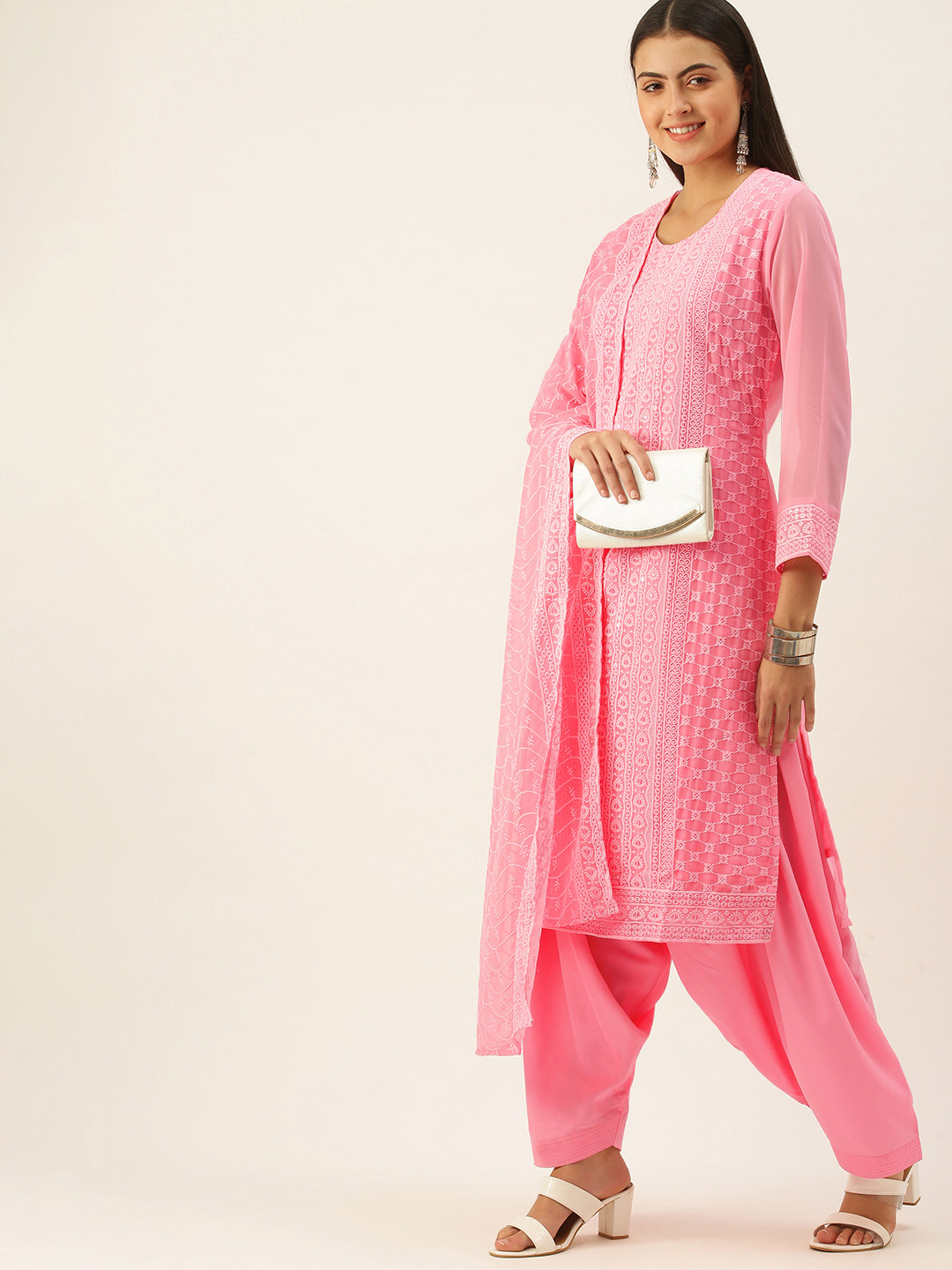 Buy SWAGG INDIA Pink Ethnic Motif Embroidered Unstitched Dress Material ...