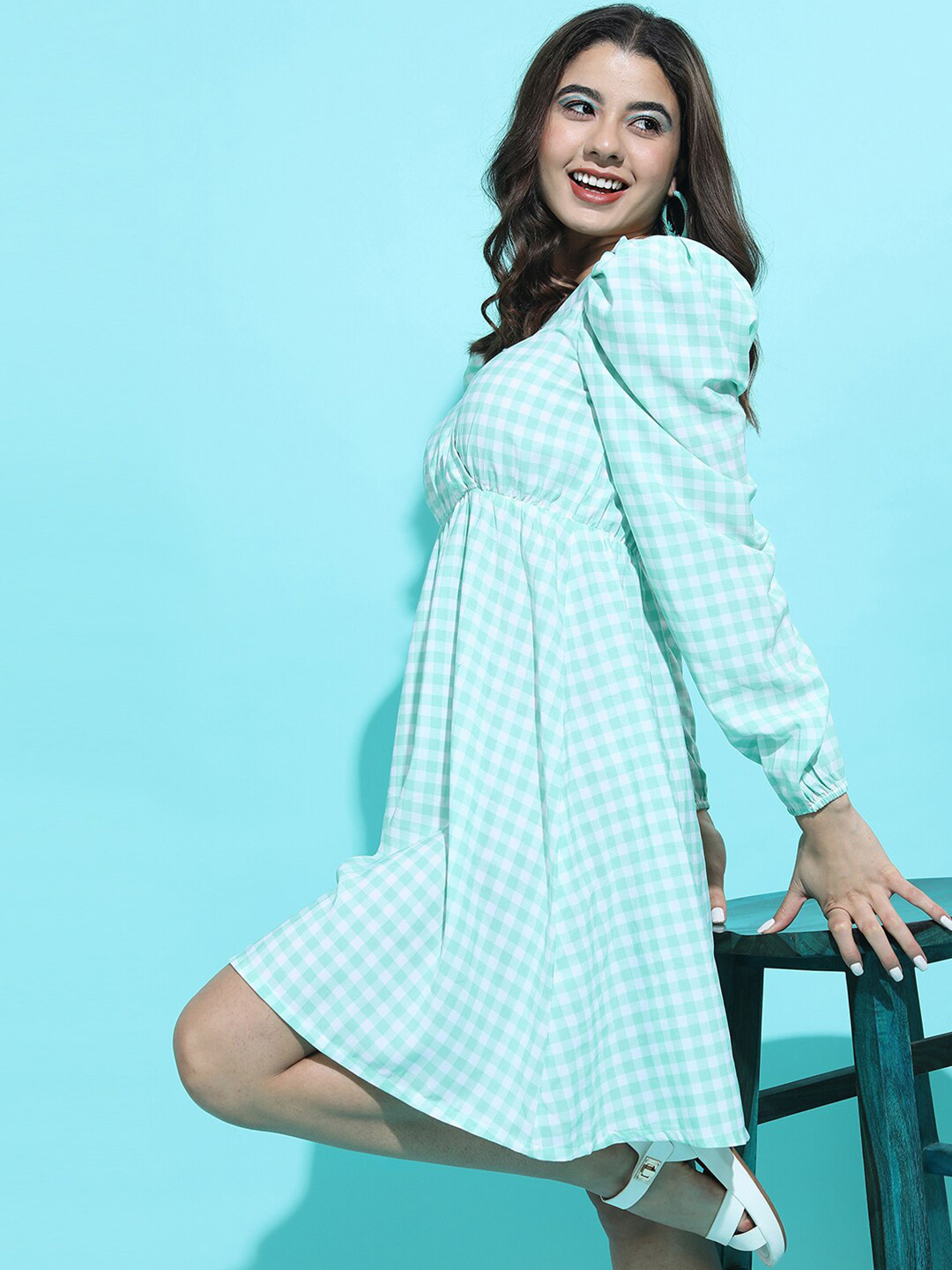 Buy Tokyo Talkies Women Stunning Blue Checked Dress - Dresses for Women ...