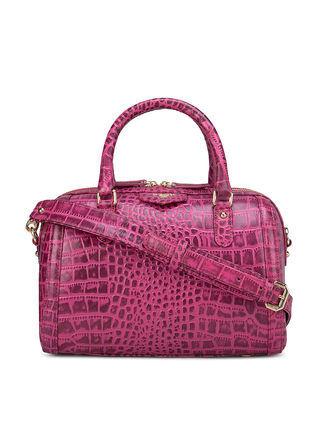 Buy Da Milano Pink Textured Leather Handheld Bag - Handbags for Women ...