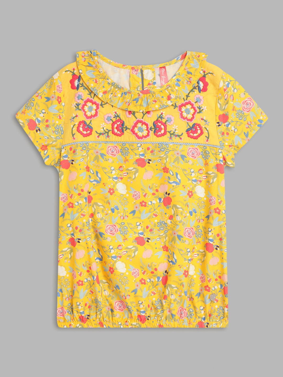 Buy Blue Giraffe Girls Yellow & Red Floral Print Top - Tops for Girls ...