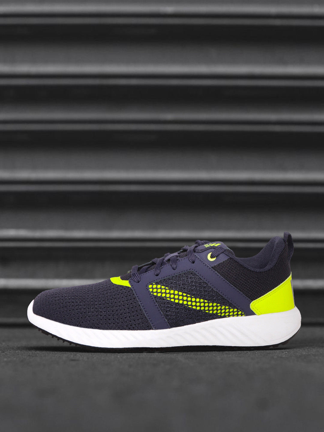Buy ADIDAS Men Navy Blue & Neon Green Woven Design Floatrise Running ...