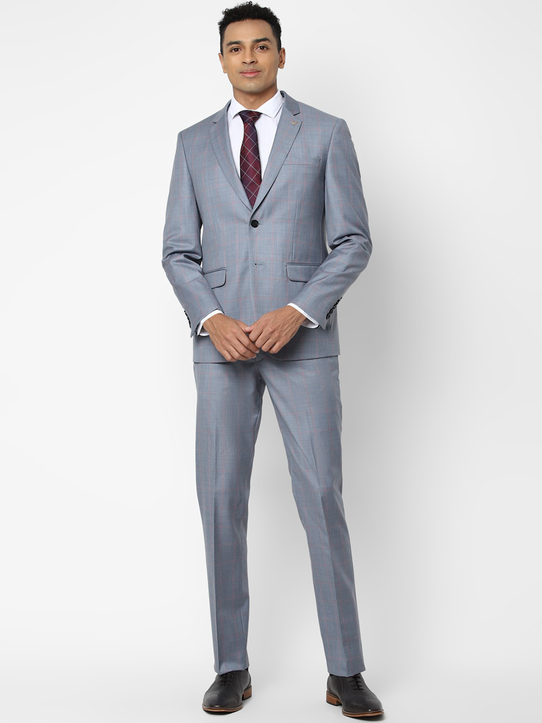 Buy Allen Solly Men Blue Checked Slim Fit Two Piece Formal Suit - Suits ...