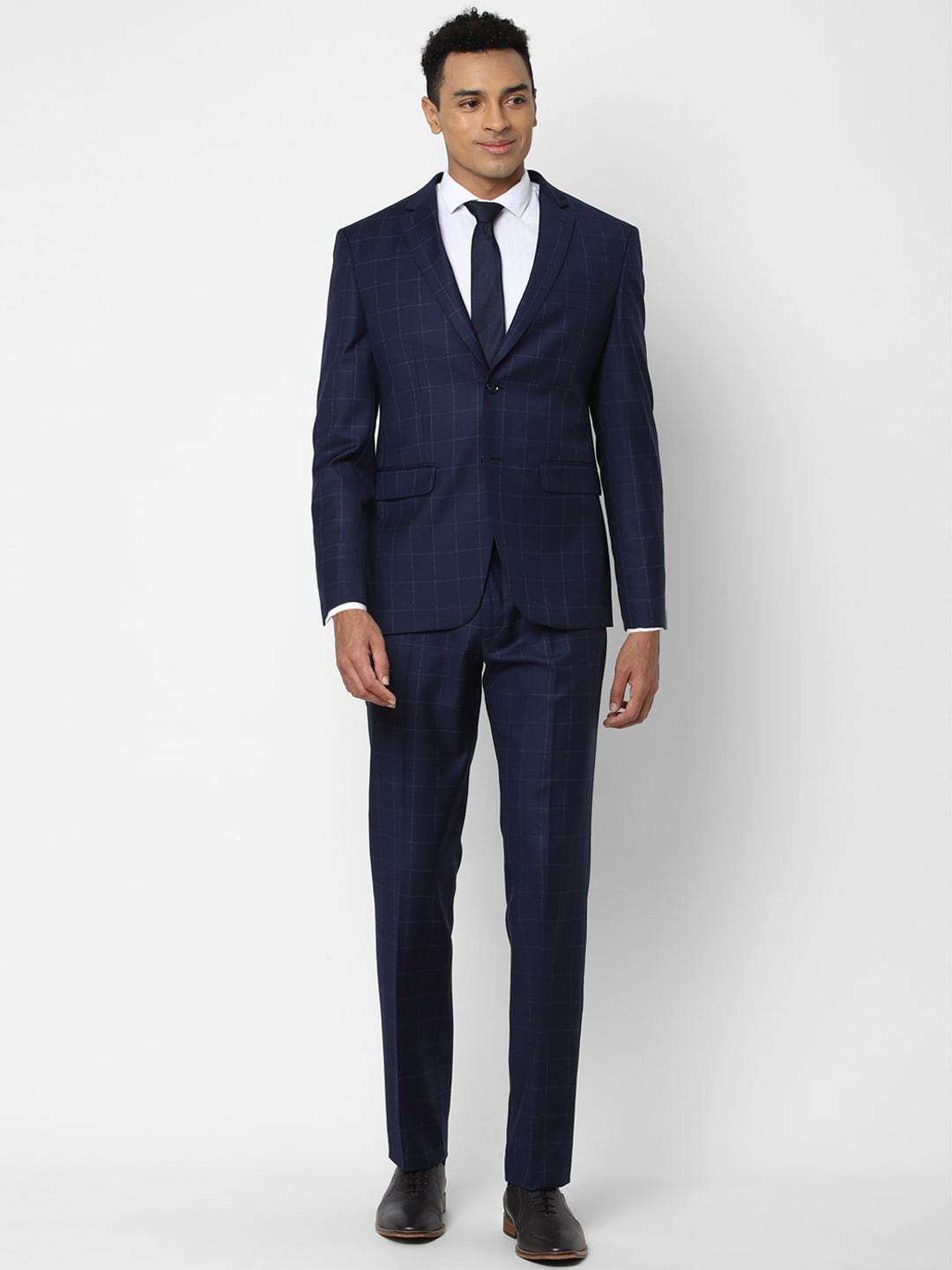 Buy Allen Solly Men Navy Blue Checked Single Breasted Slim Fit Formal ...
