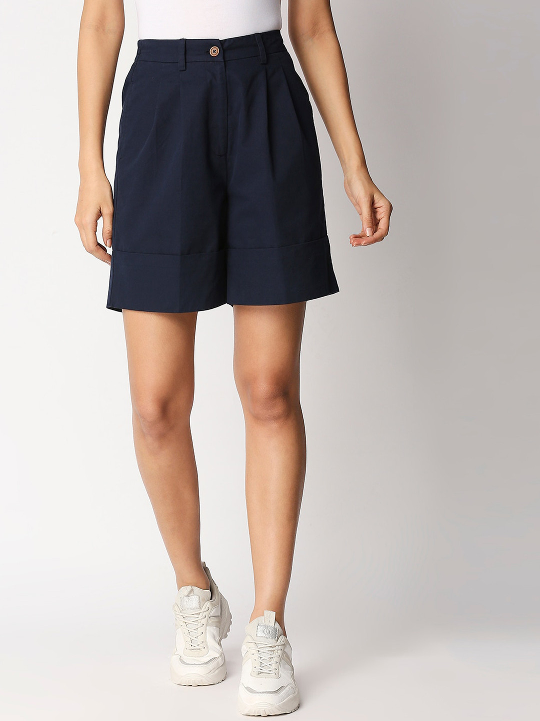 Buy 20Dresses Women Navy Blue Loose Fit Cotton Shorts - Shorts for ...