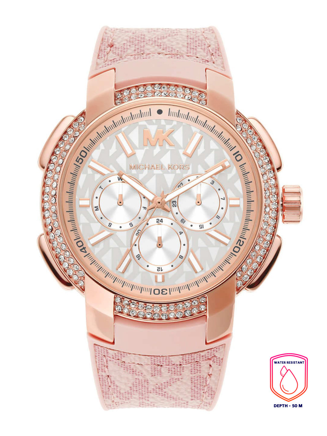 Buy Michael Kors Women White Embellished Dial & Pink Textured Straps ...