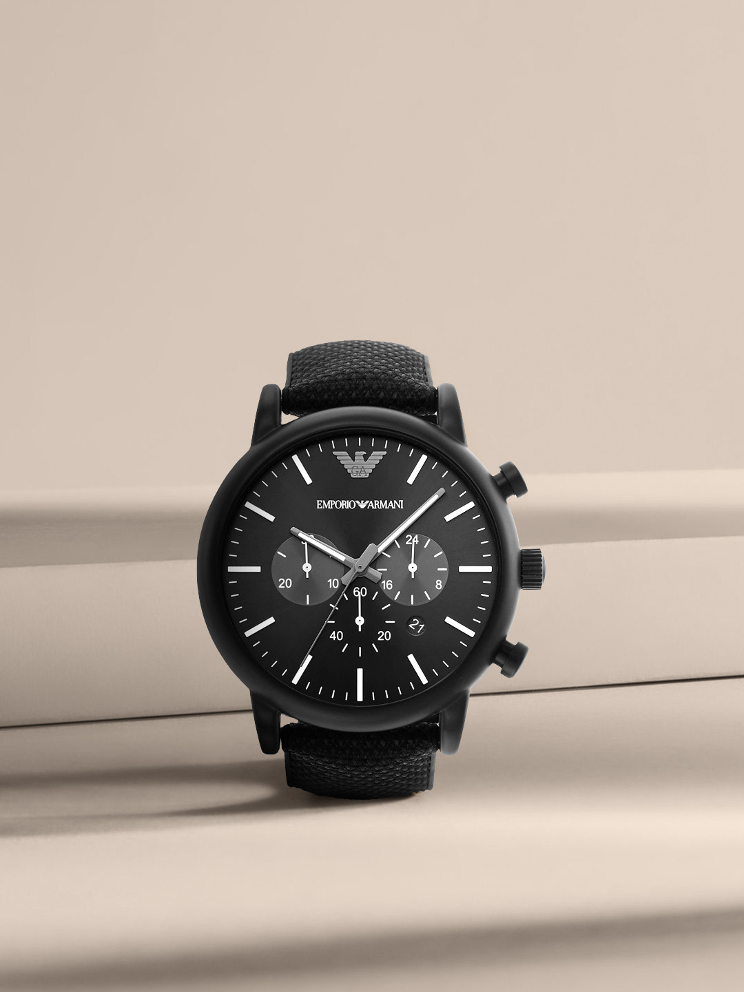 Buy Emporio Armani Men Black Dial & Black Leather Straps Analogue Watch ...