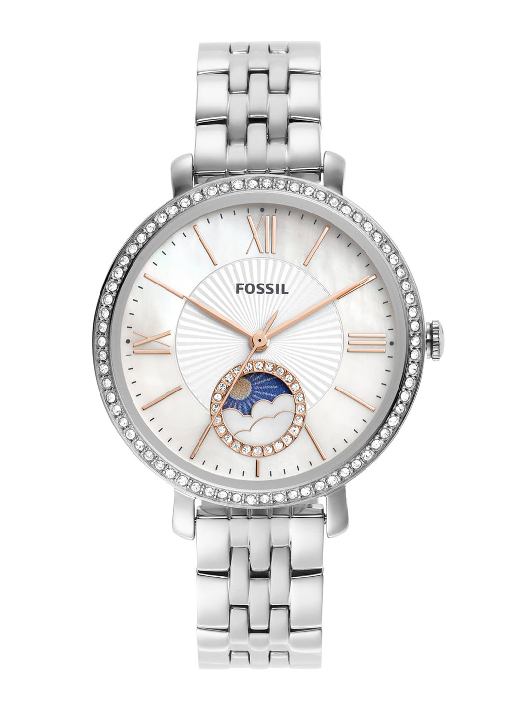 Buy Fossil Women Green Embellished Dial & Silver Toned Straps Analogue ...