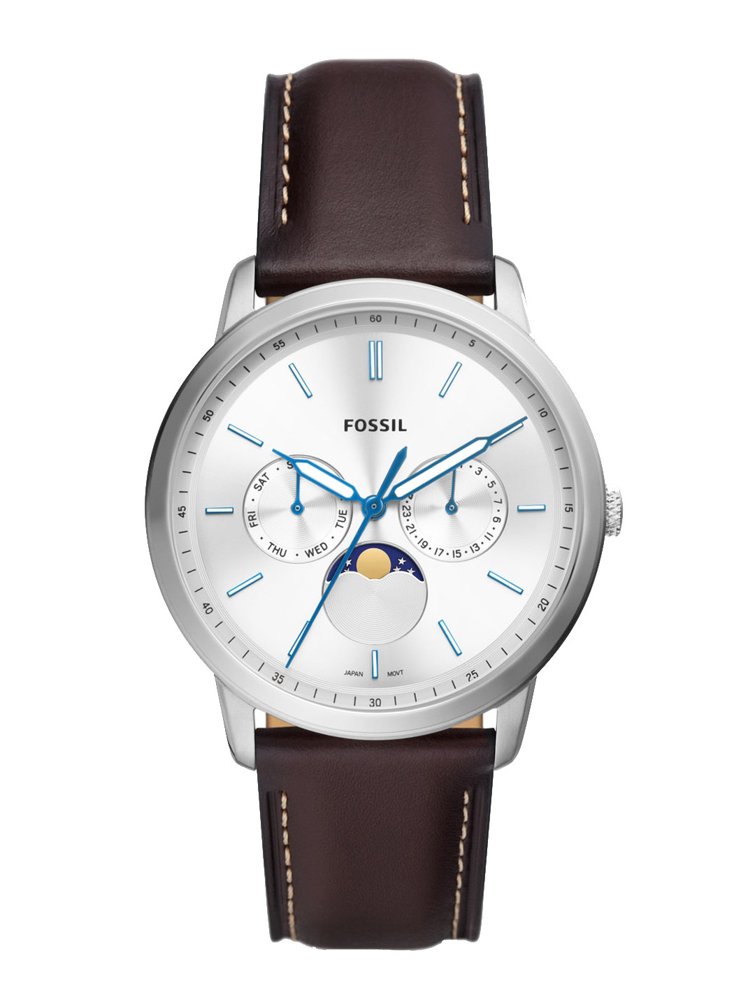 Buy Fossil Men Silver Toned Dial & Brown Leather Straps Analogue Multi ...