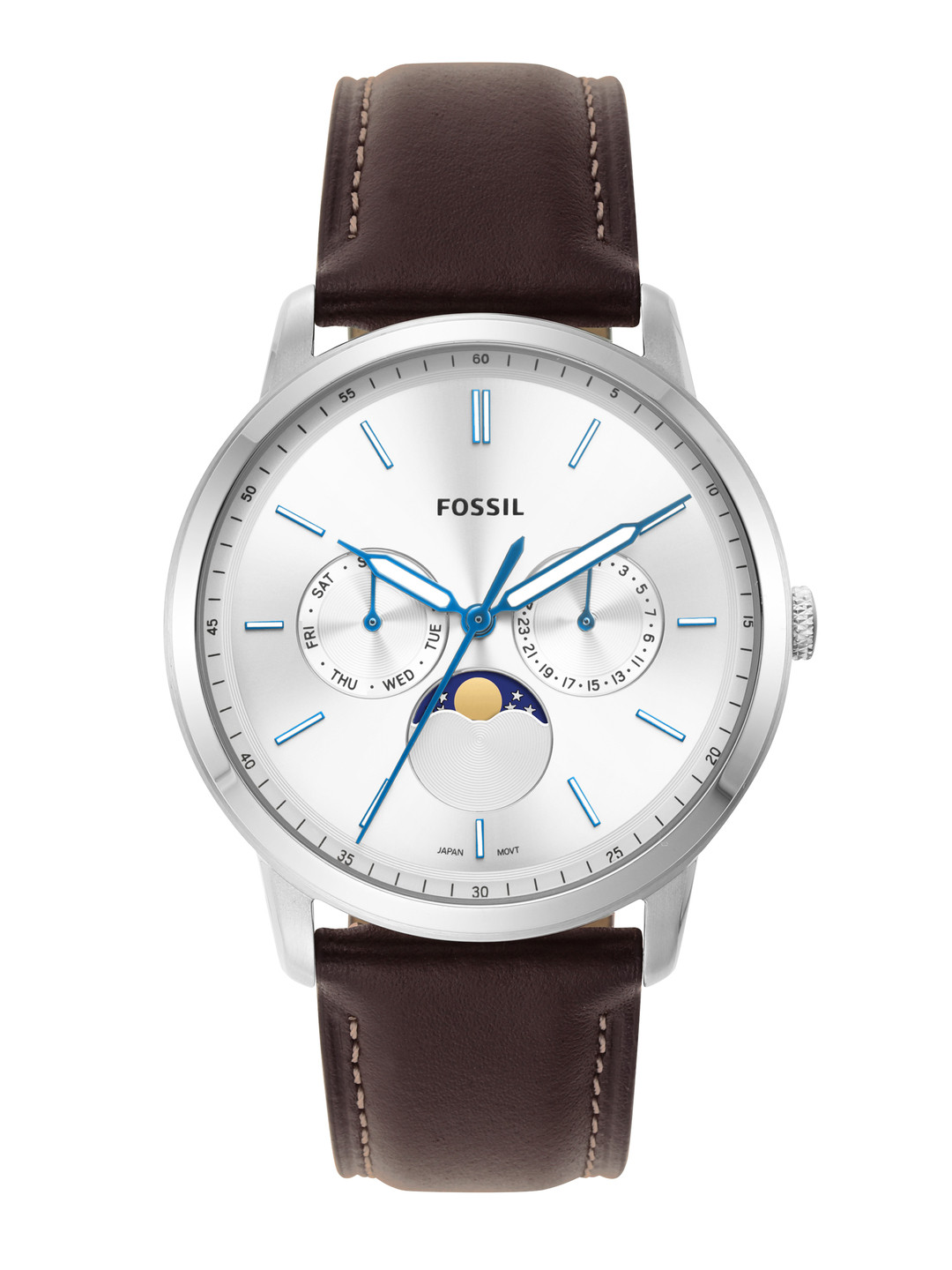 Buy Fossil Men Silver Toned Dial & Brown Leather Straps Analogue Multi ...