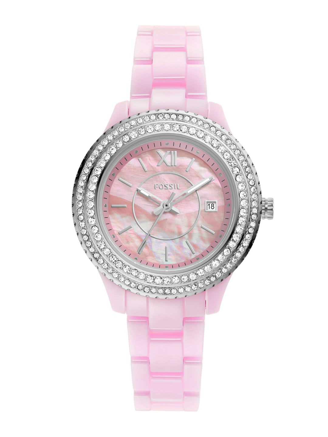 Buy Fossil Women Pink Embellished Dial Ceramic Bracelet Style Straps ...