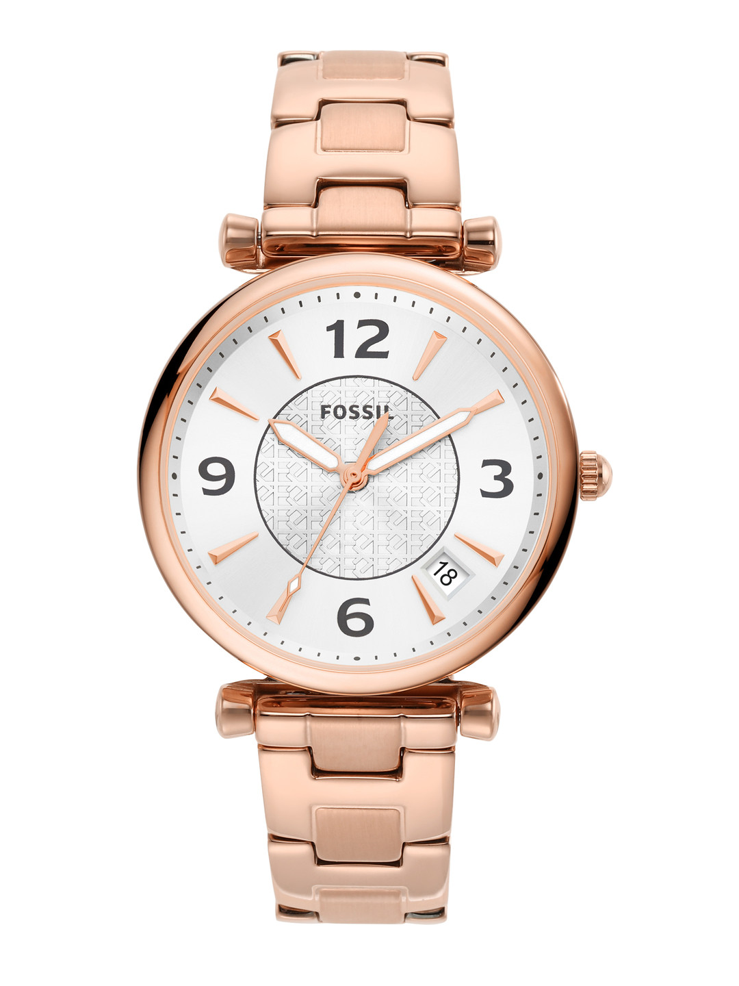 Buy Fossil Women Silver Toned Printed Dial & Rose Gold Plated Stainless ...