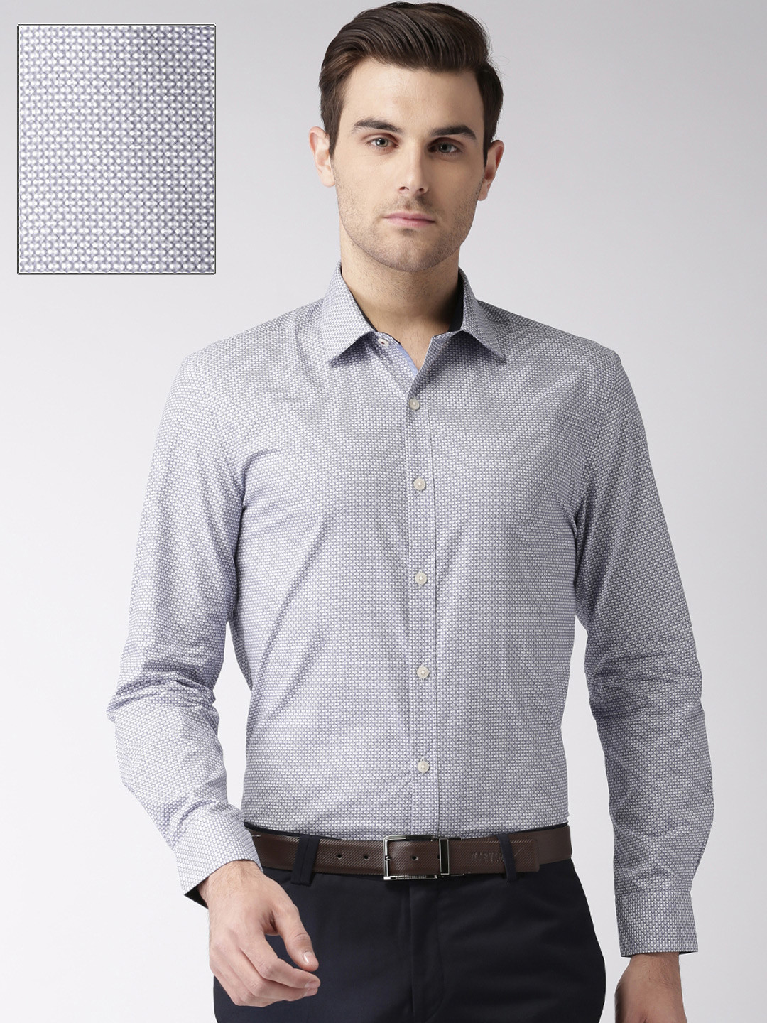 Buy INVICTUS Men Navy & White Slim Fit Printed Formal Shirt - Shirts ...