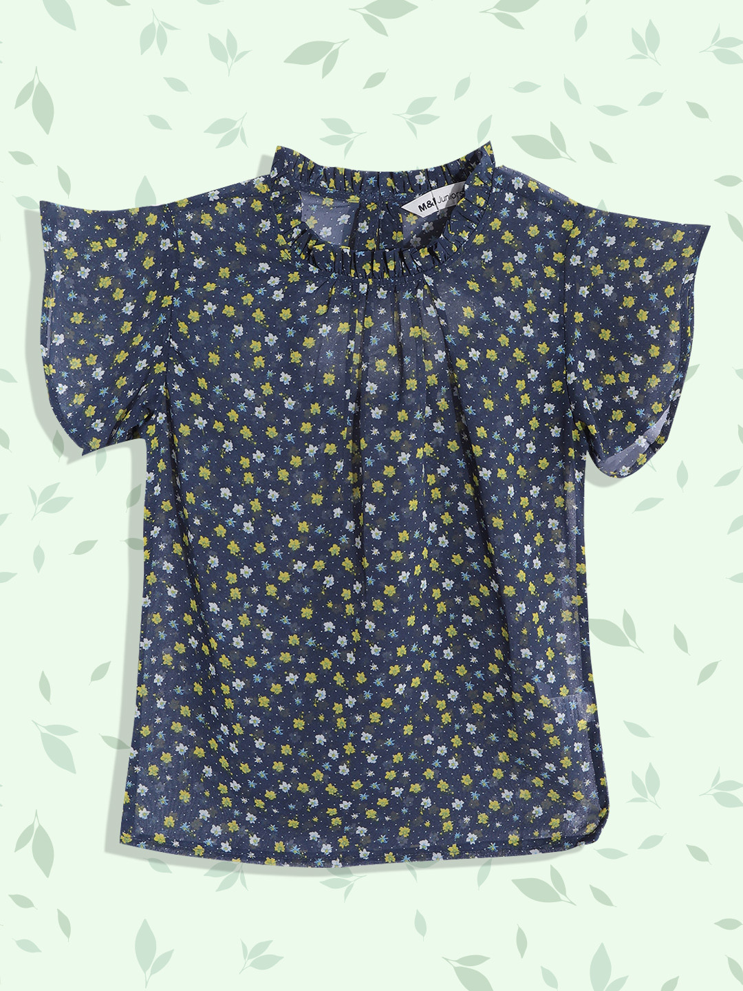 Buy M&H Juniors Girls Navy Blue & Yellow Floral Print Top - Tops for ...