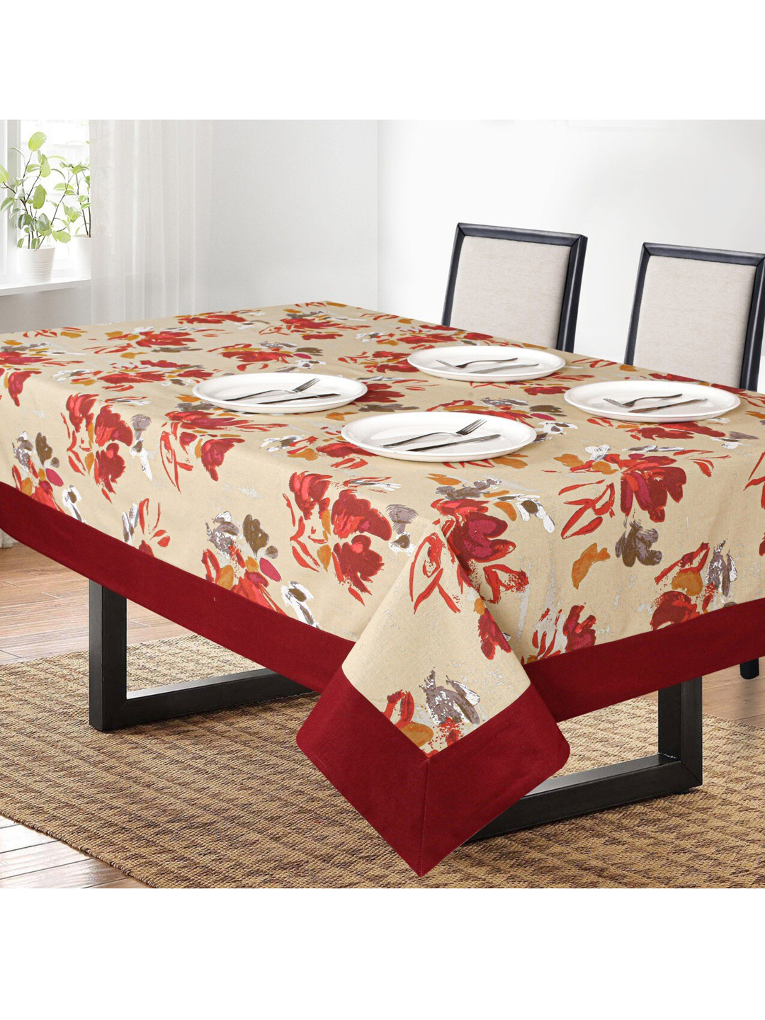 Buy SHADES Of LIFE Beige Floral Printed Rectangle Table Cover - Table ...