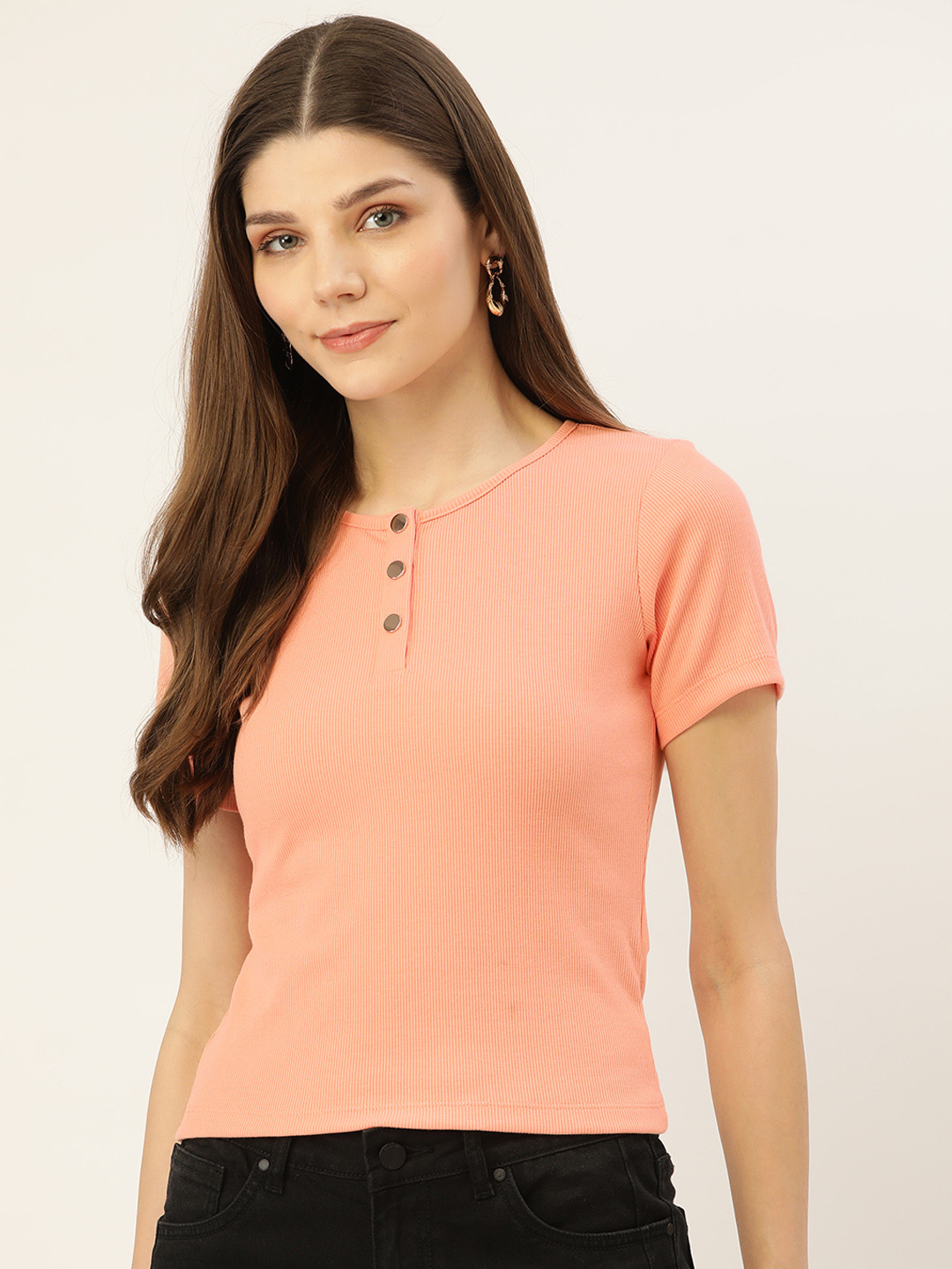 Buy Madame Peach Coloured Ribbed Top - Tops for Women 17168506 | Myntra
