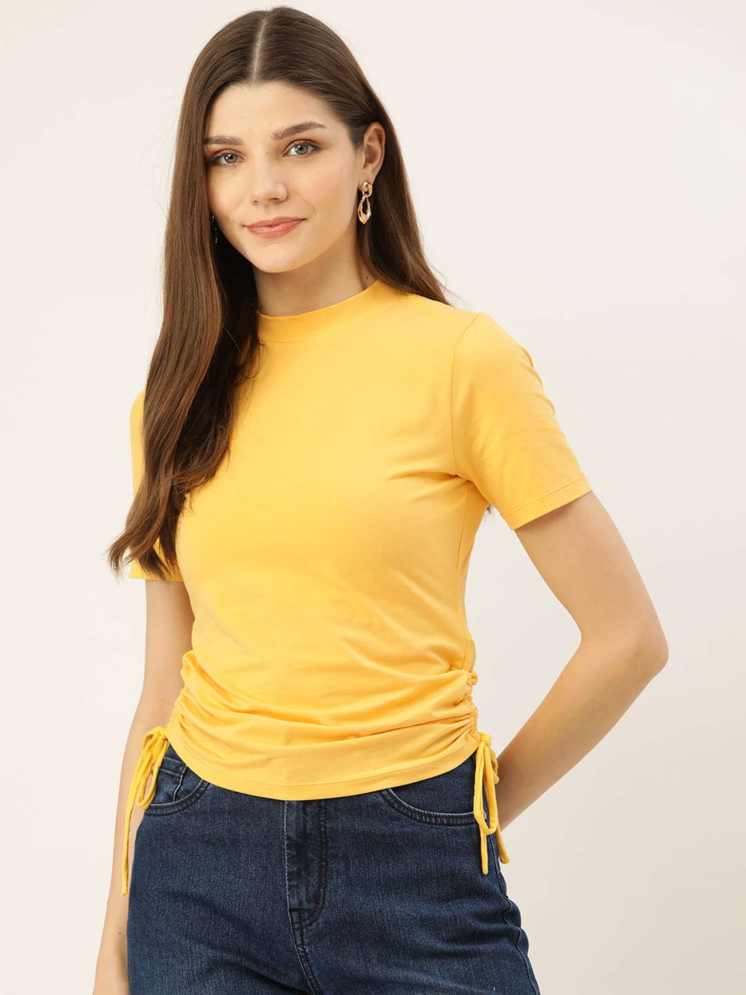 Buy Madame Yellow Solid Side Drawstring Top - Tops for Women 17168512 ...