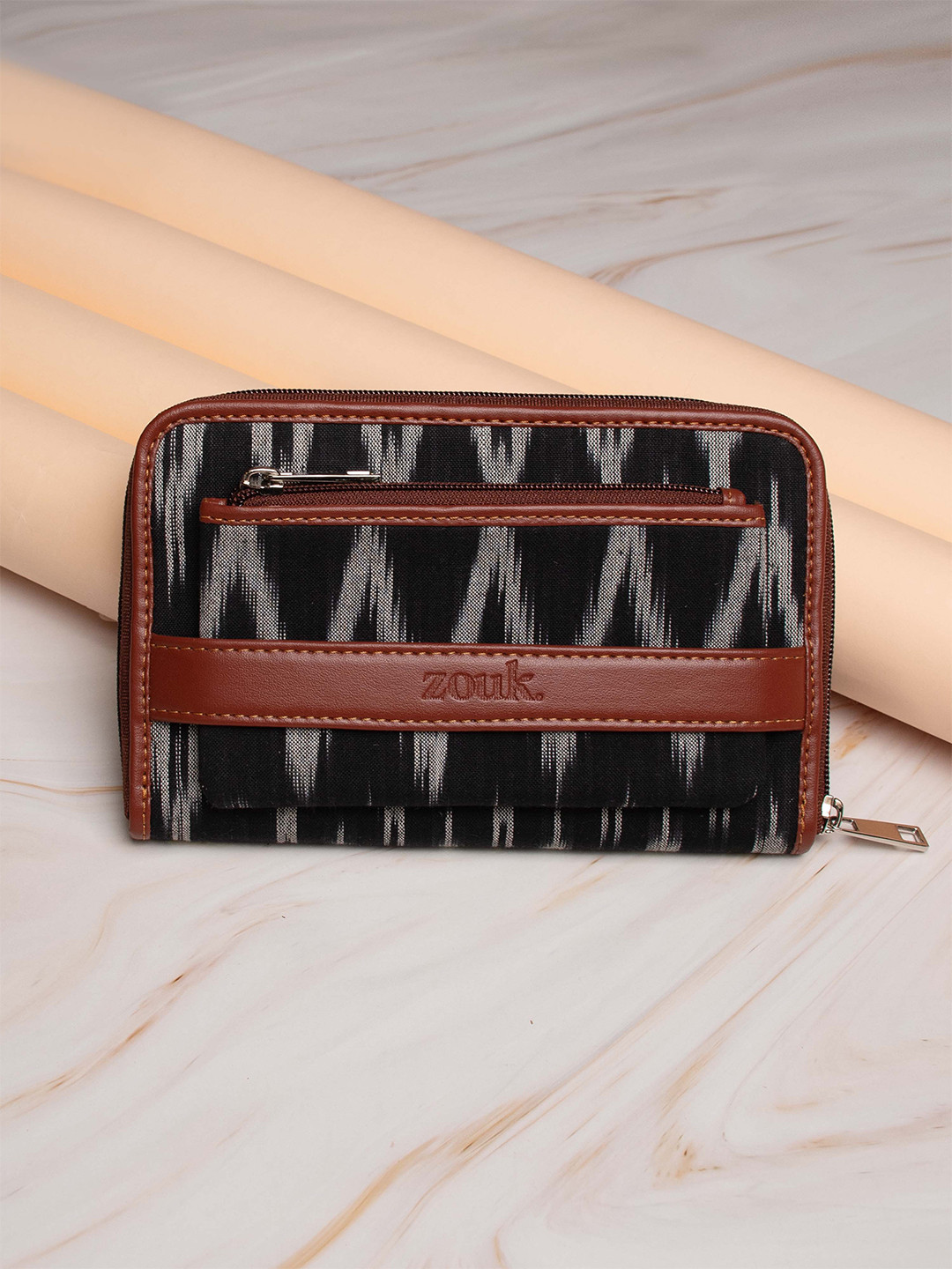 Buy ZOUK Women Black Geometric Zip Around Wallet - Wallets for Women ...