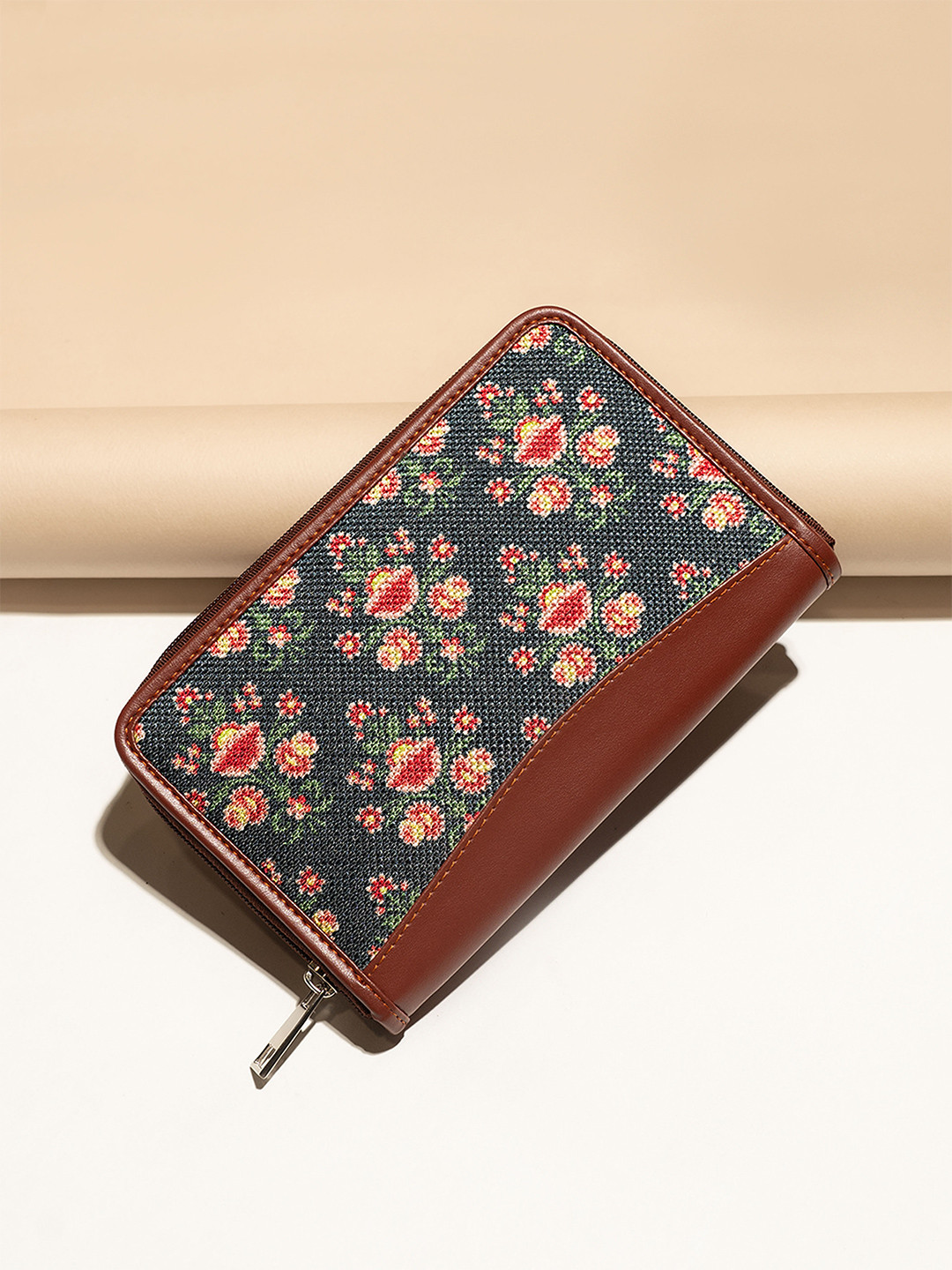 Buy ZOUK Women Navy Blue & Pink Floral Printed Zip Around Wallet ...