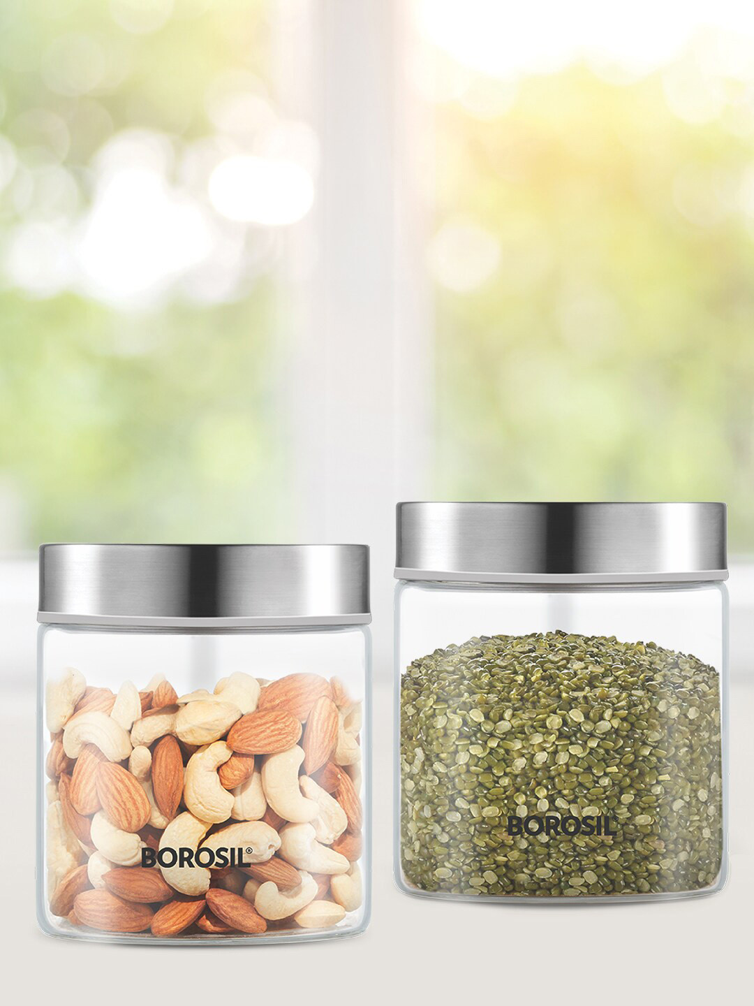 Buy BOROSIL Endura Set Of 2 Transparent & Silver Toned Glass Storage ...