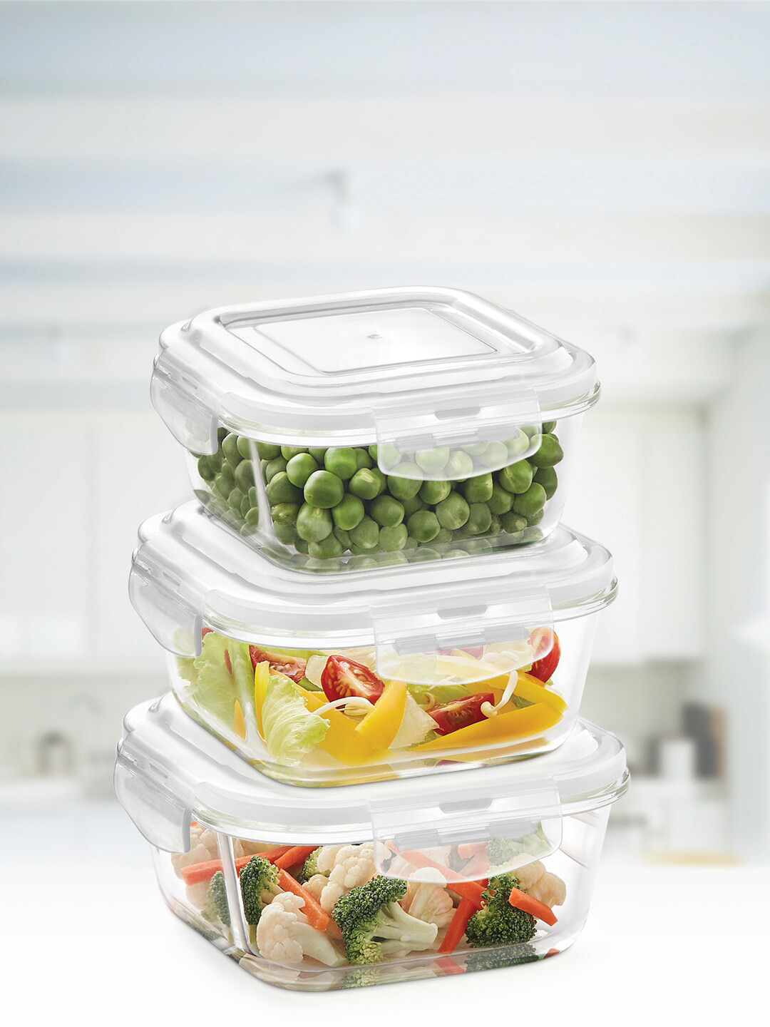 Buy BOROSIL Klip N Store Set Of 3 Transparent Solid Glass Food Storage ...