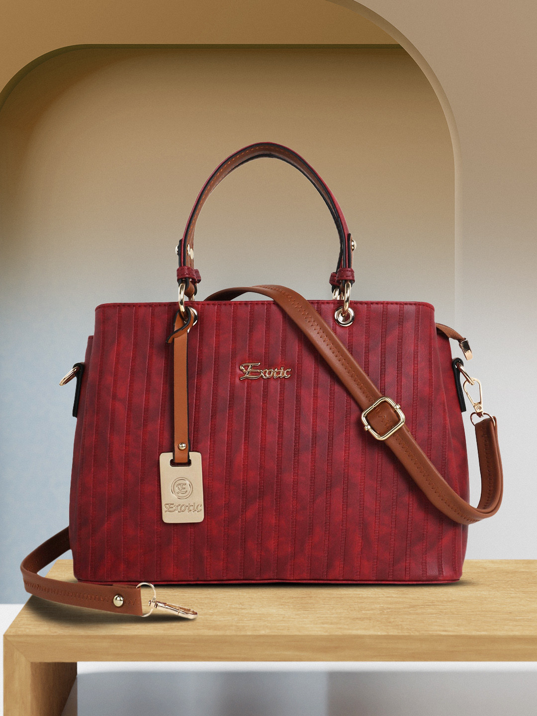 Buy Exotic Maroon Textured PU Structured Handheld Bag - Handbags for ...