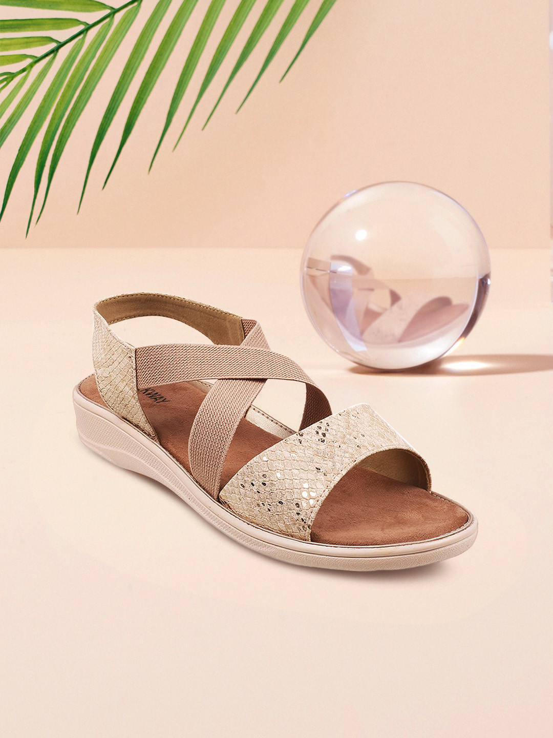 Buy WALKWAY By Metro Peach Coloured Embellished Comfort Sandals - Heels ...