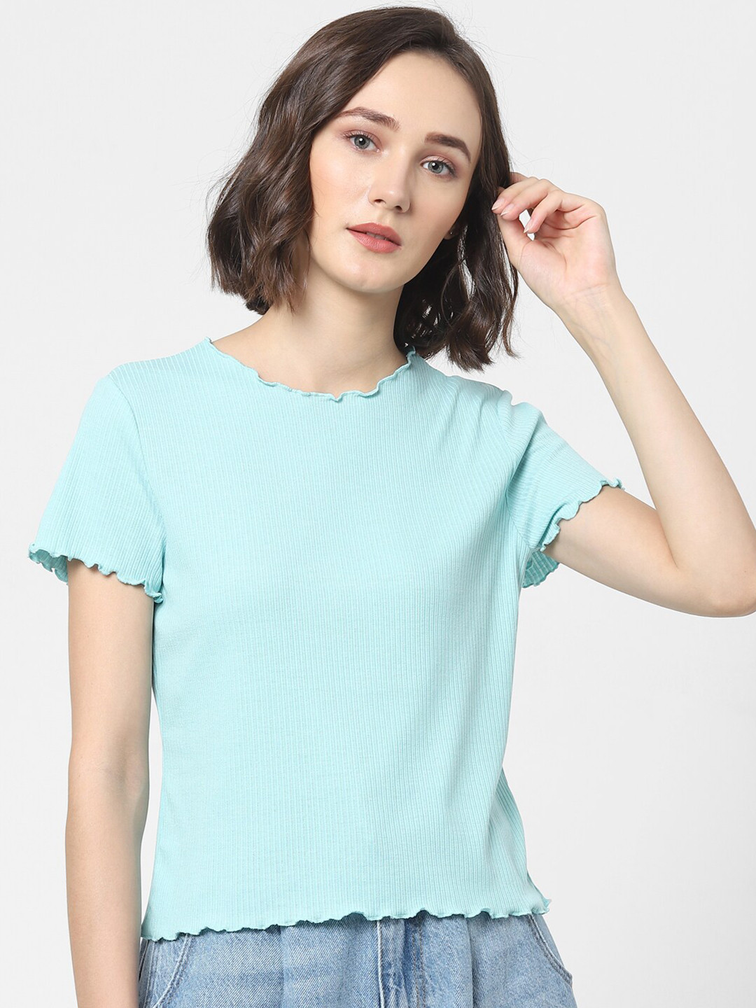 Buy ONLY Women Turquoise Blue T Shirt - Tshirts for Women 17174552 | Myntra
