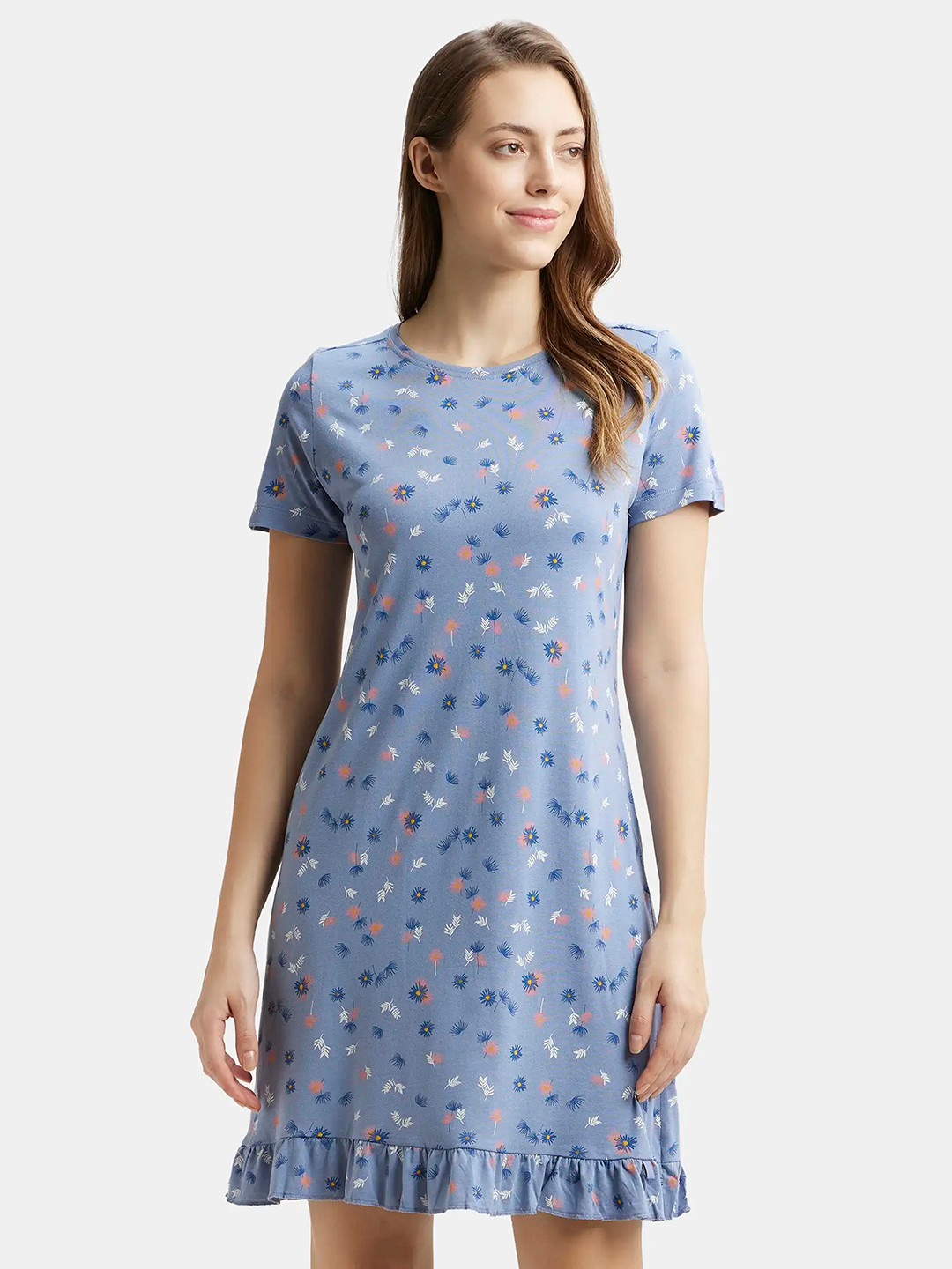Buy Jockey Printed Micro Modal Cotton Ruffled Hem Styled Sleep Dress ...