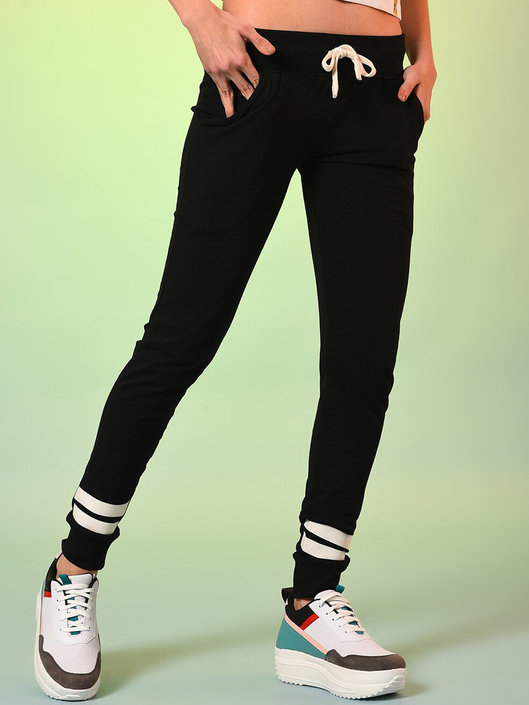 Buy Campus Sutra Women Black Solid Running Slim Fit Trackpants - Track ...