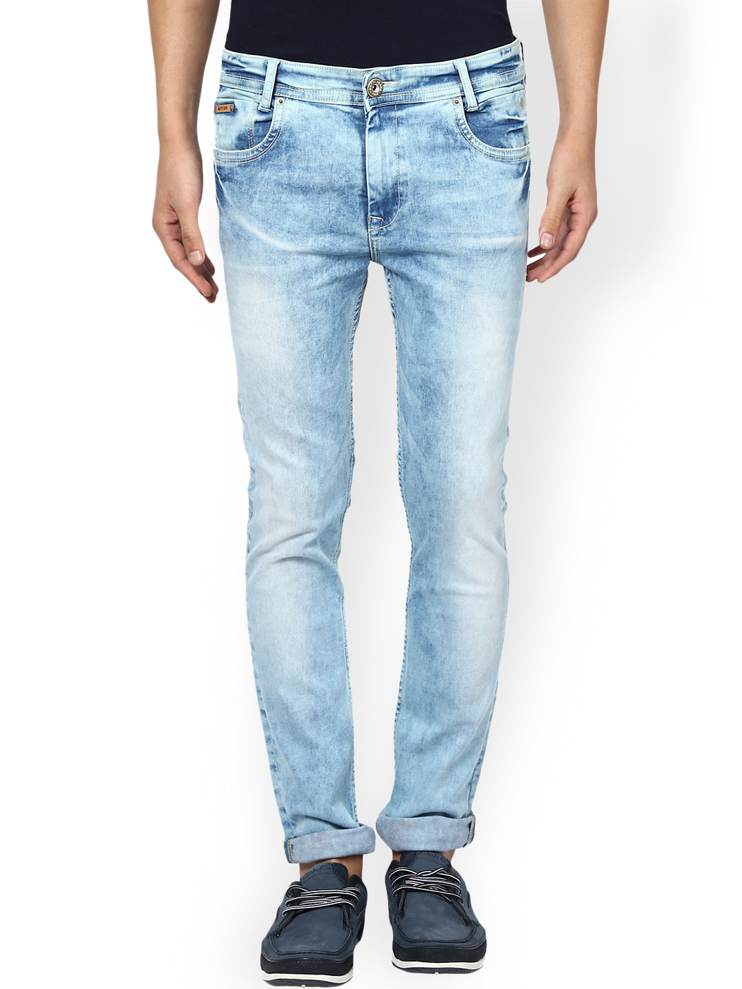 Buy Mufti Men Blue Narrow Fit Acid Washed Stretchable Jeans - Jeans for ...