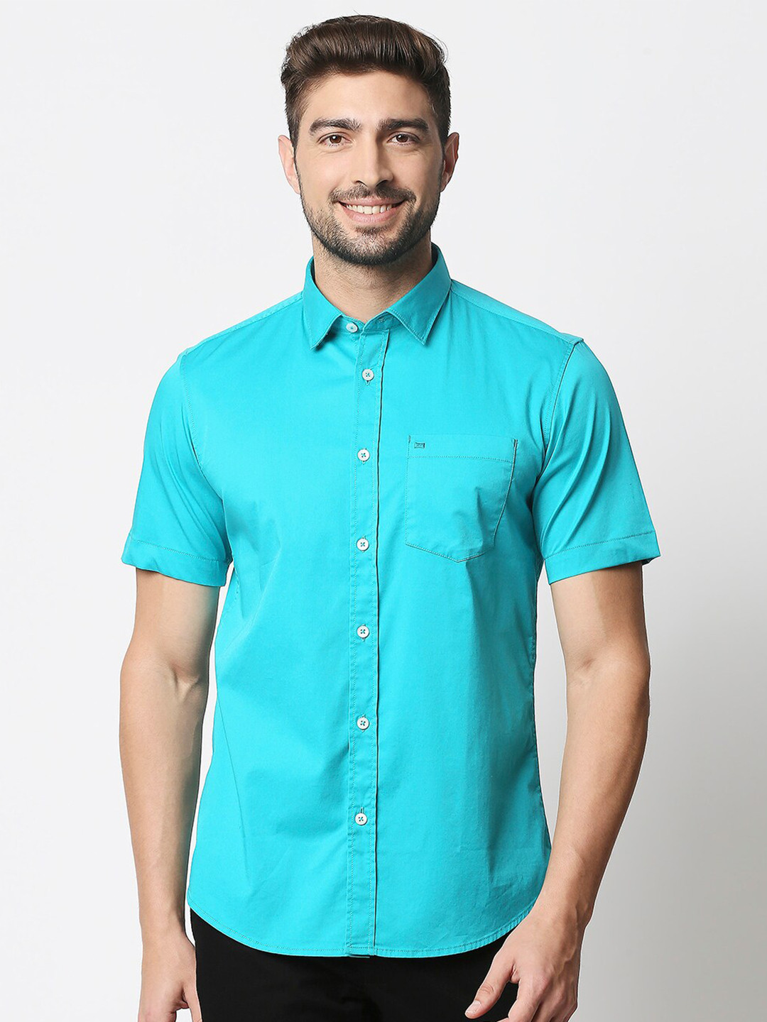 Buy Basics Men Turquoise Blue Slim Fit Casual Shirt - Shirts for Men ...